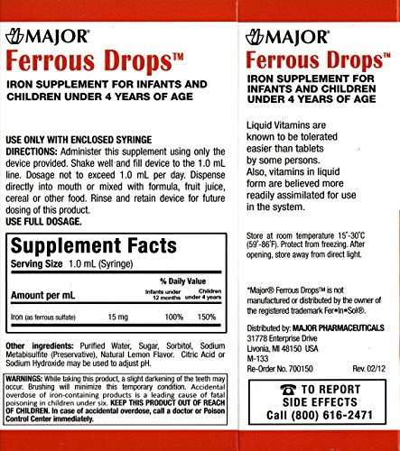 Ferrous Drops Iron Supplement Gluten Free Natural Fruit Flavor Generic ...