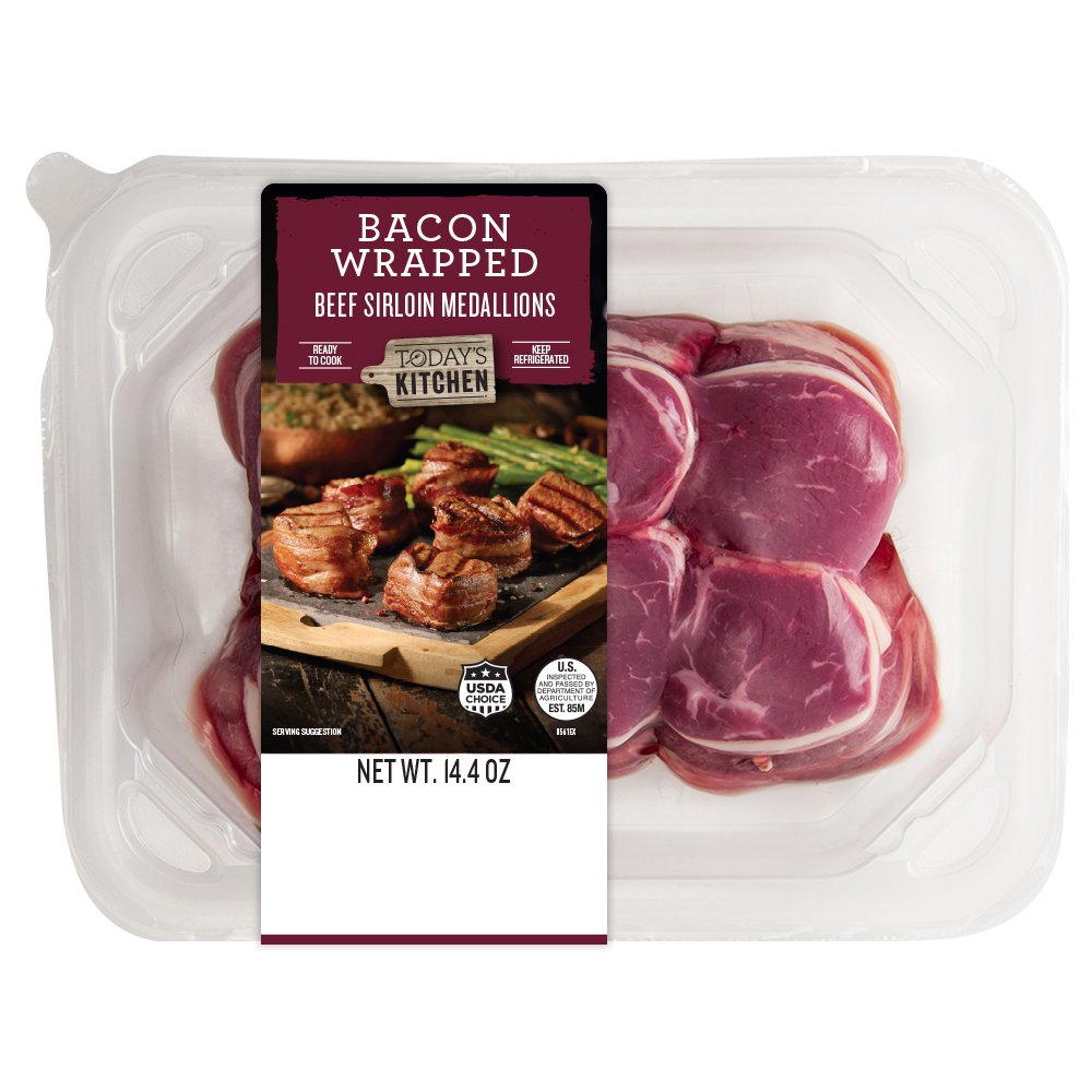 Today's Kitchen Bacon-Wrapped Beef Sirloin Medallions, 0.9 lb: Amazon ...