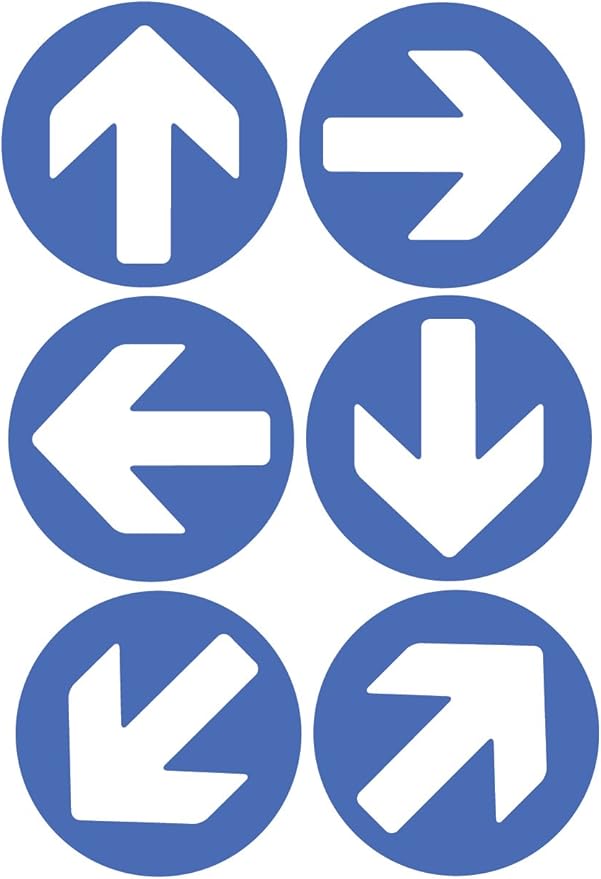 6 flèches de direction (bleu), autocollant muraux en vinyle de sécurité ...