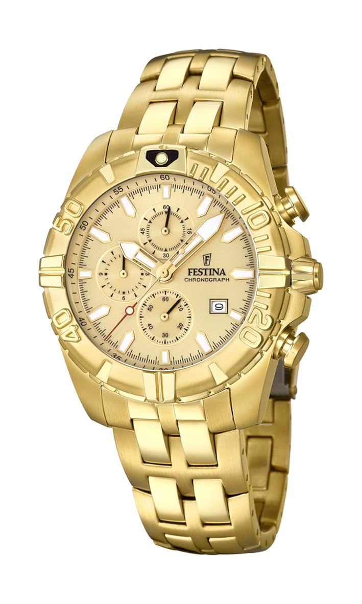 Festina Unisex Adult Chronograph Quartz Watch with Gold Plated Strap ...
