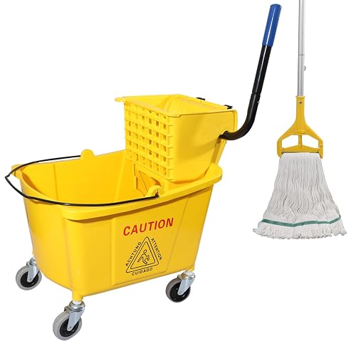 Midoneat Commercial Mop Bucket with Side Press Wringer on Wheels, 35Qt ...