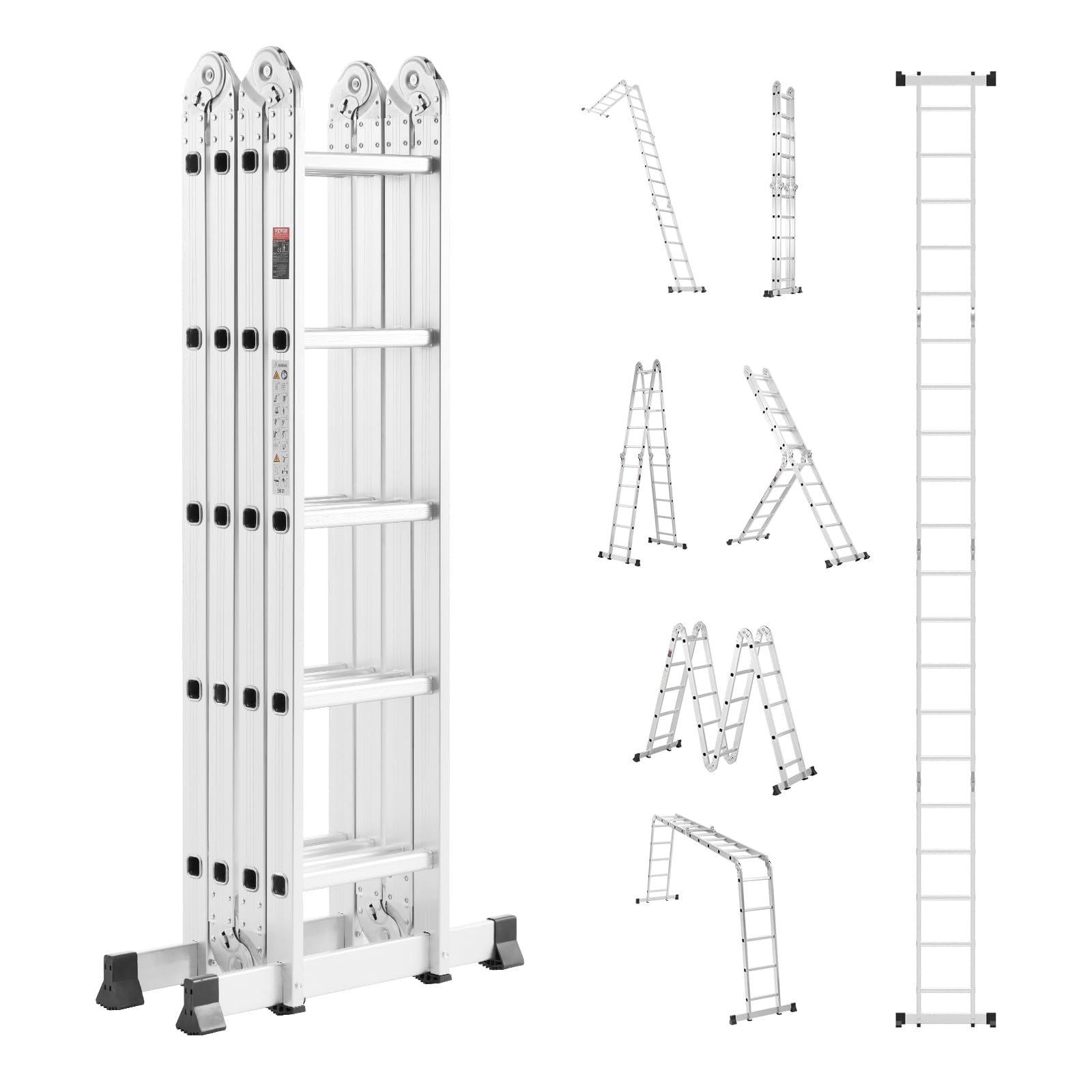 VEVOR Multi-Purpose Folding Ladder, 7-in-1 Tall Extension Step Ladder ...