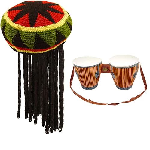 Rimi Hanger Jamaican Rasta Hat with Dreadlocks and Inflatable Bongo ...