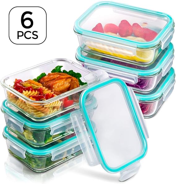 MASTERTOP Glass Food Storage Containers with Snap-on Locking Lids ...