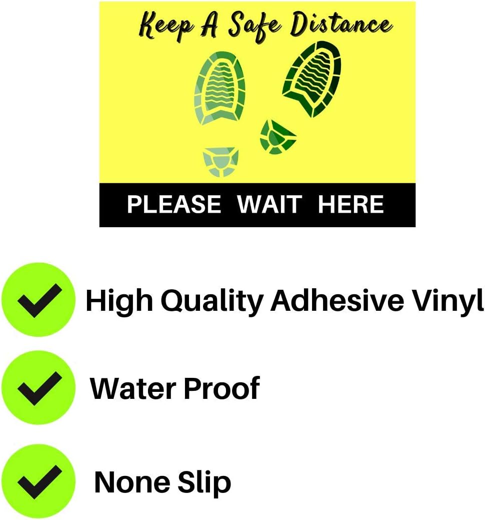 3x Yellow WAIT HERE Sign Social Distancing Signage Social Distancing ...