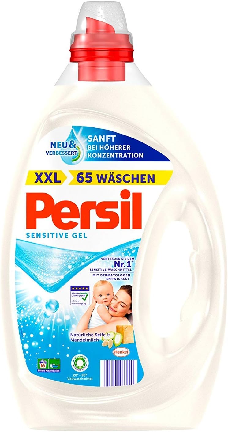 Persil Sensitive Gel, Flüssigwaschmittel, hautfreundlich, 2er Pack (2 x ...