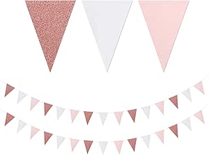 Amazon.com: Pink White Rose-Gold Pennant Banner - 2 Pack Glitter ...