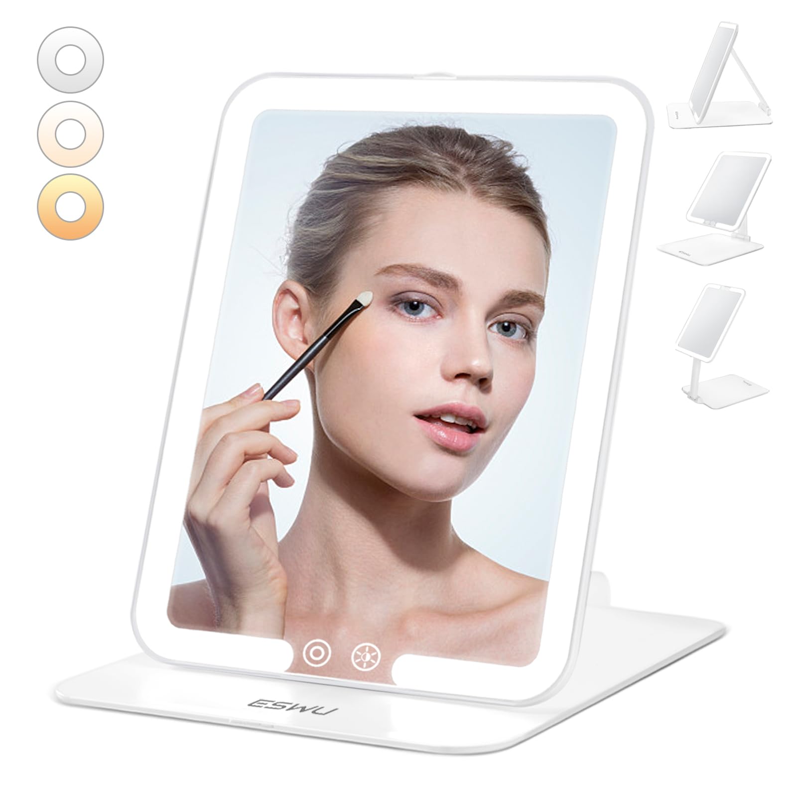 ESWU Travel Makeup Mirror with Light, Portable Folding Make Up Tabletop ...