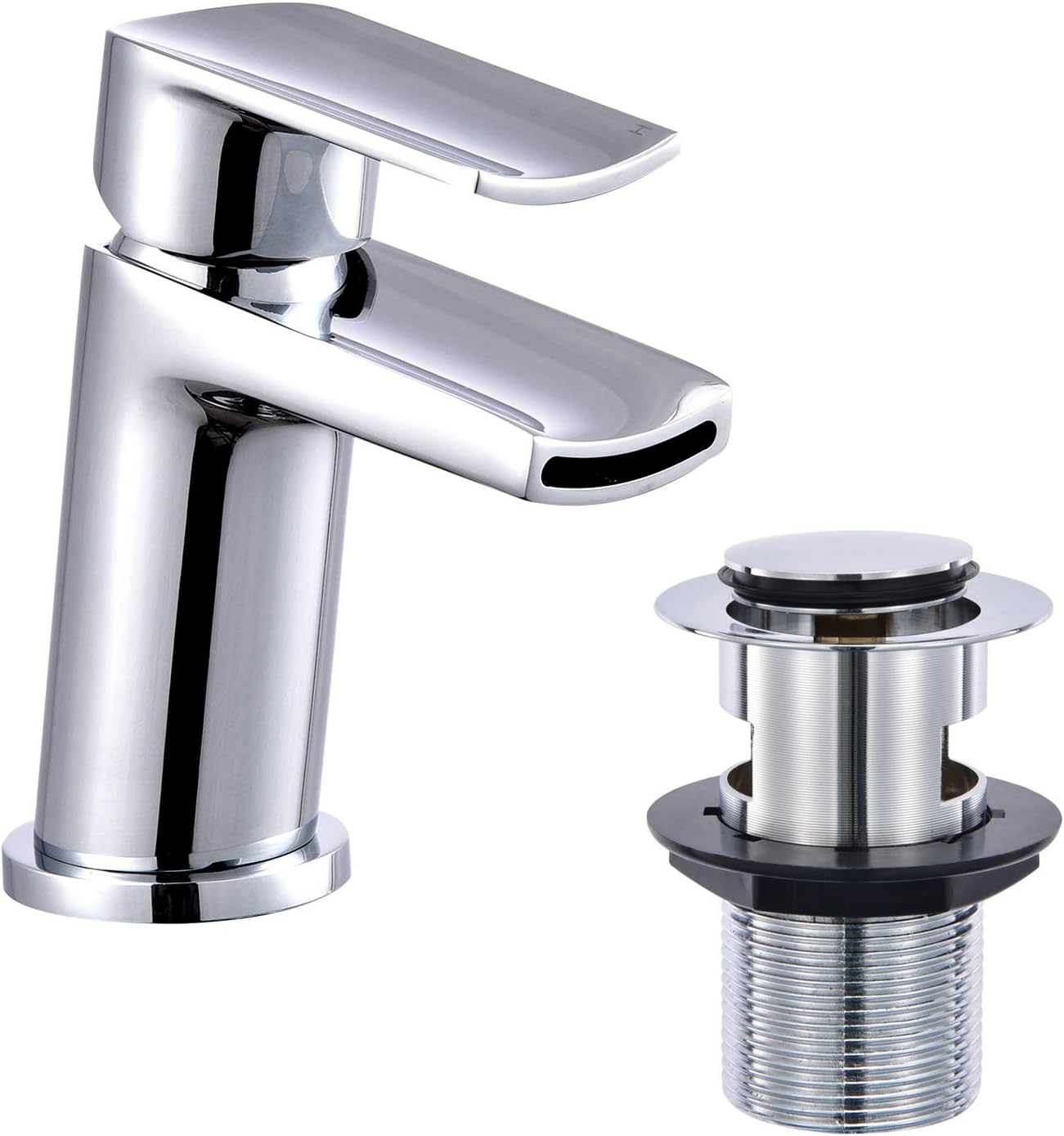 Hapilife Leaning Basin Taps with Pop up Waste Waterfall Bathroom Sink ...