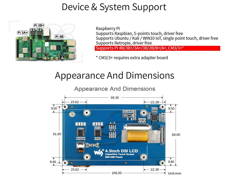 Mua 4.3 inch Raspberry Pi IPS LCD Capacitive Touch Display Screen 800× ...
