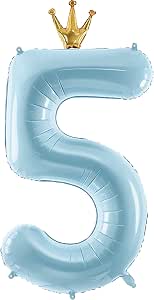Amazon.com: Gifloon Number 5 Balloon with Crown, Large number balloons ...