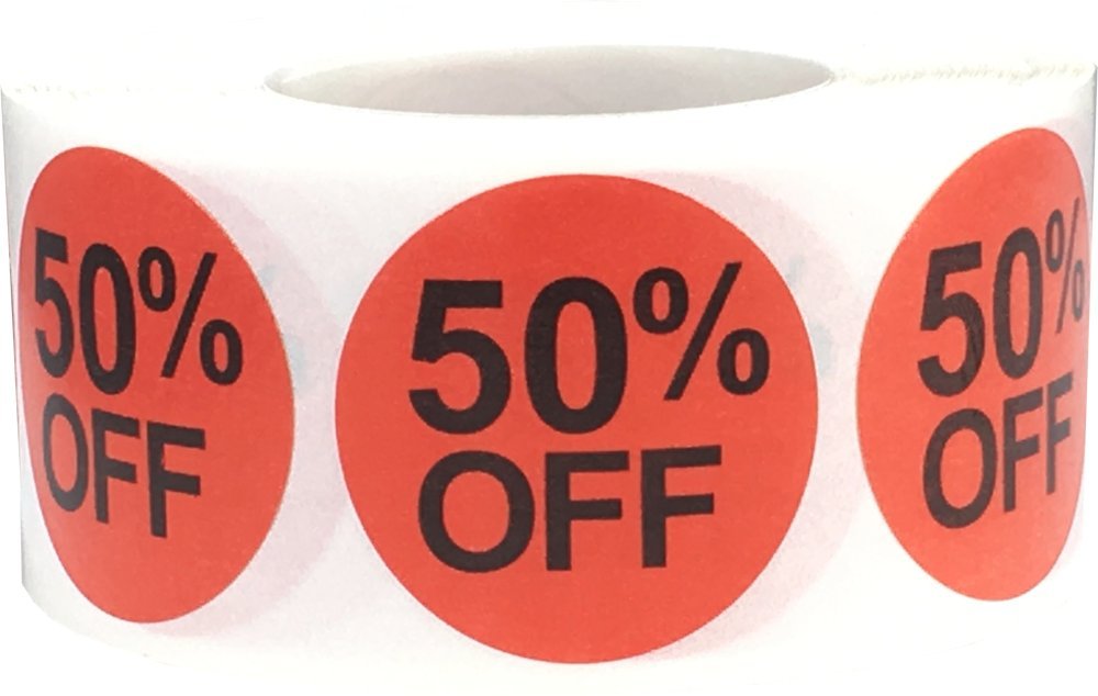 Red 50% Off Circle Stickers, 25 mm 1 Inch Round, 500 Labels on a Roll ...