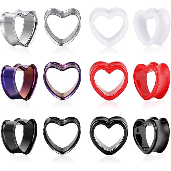 Ear Plugs 10Pcs Stone Heart Kit - Double Saddle Ear Gauges 2G-5/8 ...
