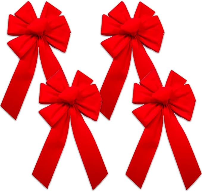 Amazon.com: Large Christmas Bows Decorations Set - Pack of 4 Premium Red Velvet Holiday Bows for ...
