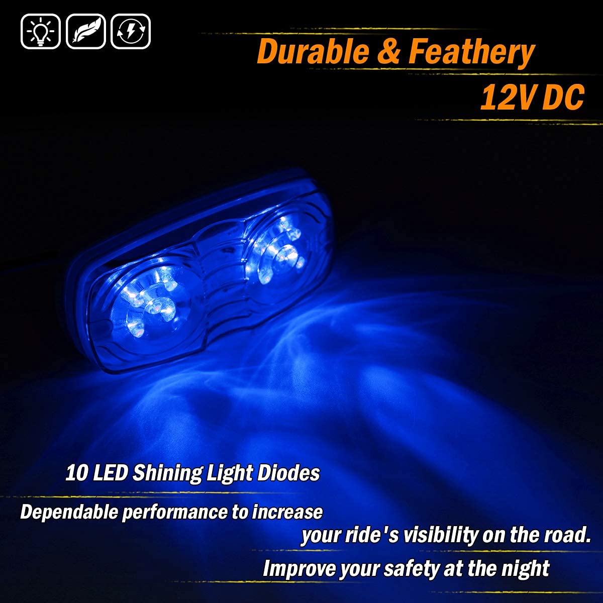 Meerkatt (Pack Of 2) Smoked Lens Blue Indicator Lights 10 LED Double ...