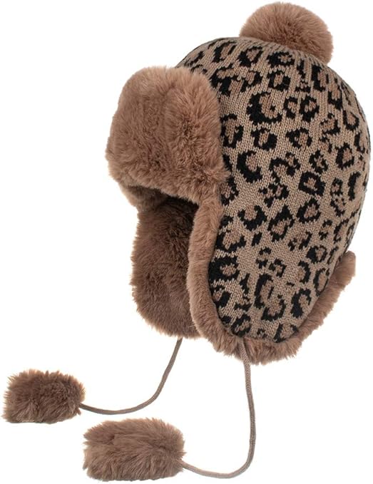 BigForest Women Earflap Trapper Hat Faux Fur Leopard Trapper Hat Fleece ...