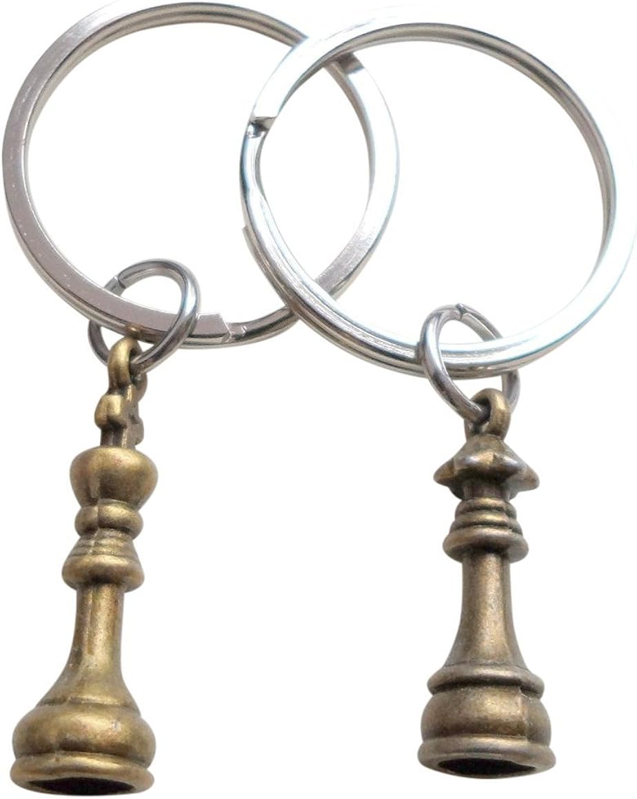 Amazon.com: Bronze Chess Piece Charm Keychains, King and Queen Set ...