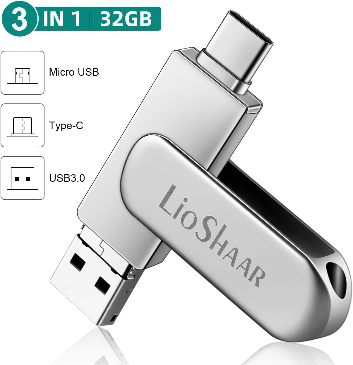 Clé USB C 32Go Lio SHAAR USB 3.0 OTG 32Giga 3 en 1 Type C + USB 3.0 ...