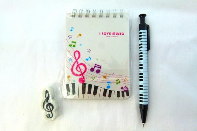 Music Themed Notebook Set - White Musical Note Keyboard Design A7 ...