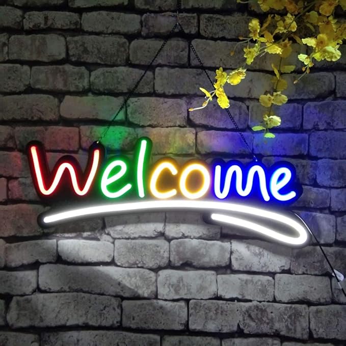LED Neon Signs for Wall Decor, Welcome Sign Light with Flashing Mode ...