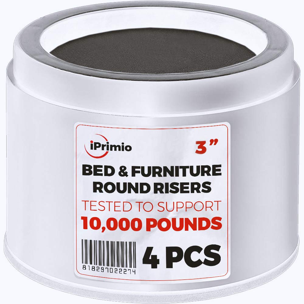 iPrimio Bed Risers - Round, 3 Inch Lift, Heavy Duty, 4 Pack, Up to ...