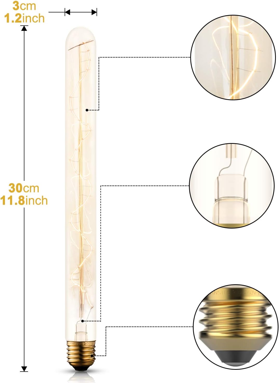 Asgens Vintage Incandescent Edison Bulb Set – T9-300 40Watt E27 2700K ...