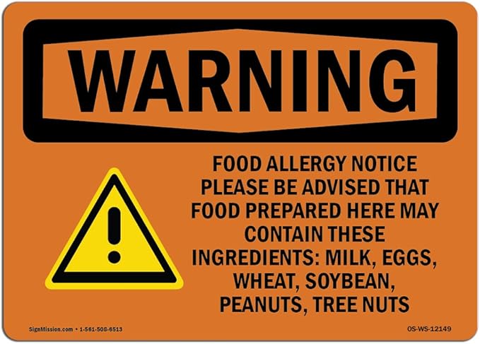 Amazon.com : OSHA Warning Sign - Food Allergy Notice Please Be with ...
