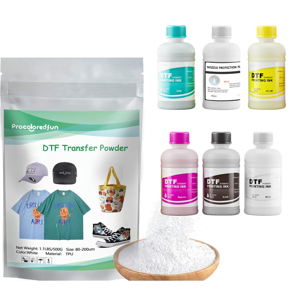 Mua DTF Ink 1500 ml and Powder Set 6 x 250ml Ink CMYKW+Protection Fluid 500 g DTF Powder for A3 ...