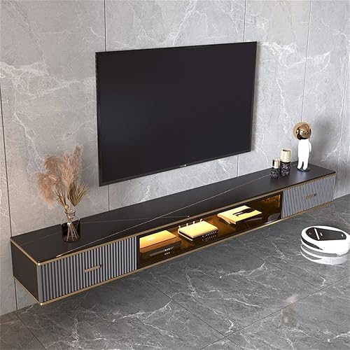 LAKIQ Floating TV Stand Shelf with Drawers and Door Slate Stone Wall ...