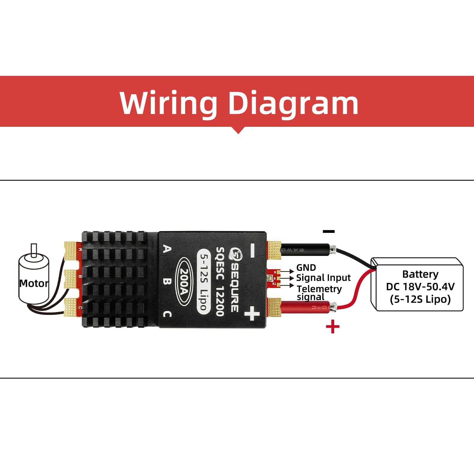 SEQURE 200A Brushless ESC 5S-12S Electric Speed Controller For RC Cars Boats Crawler Tank - AM32 ...