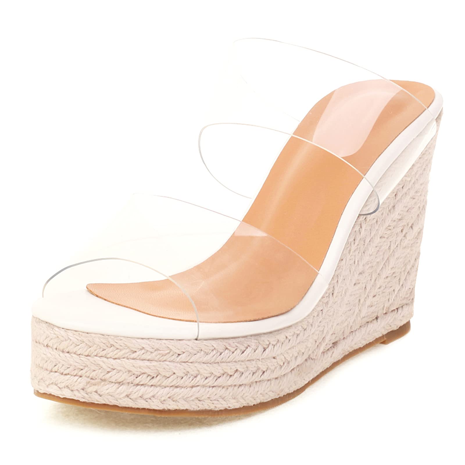 WIRALOMI Women Clear Wedge Heel Sandals Slip On Espadrilles Platform ...