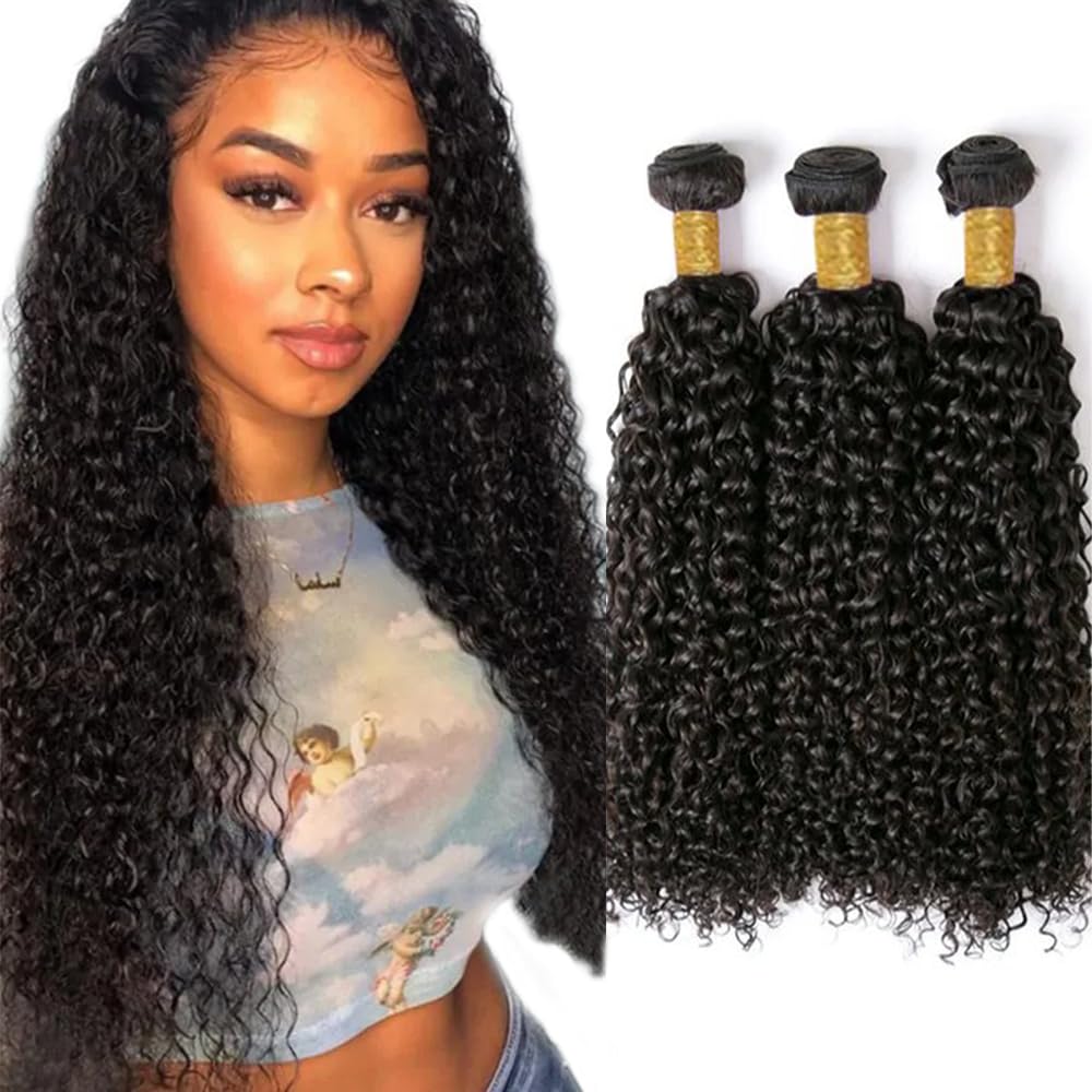 Curly Bundles Human Hair Kinky Curly Bundles 16 18 20 Inch Natural Black Color Tangle Free Human ...