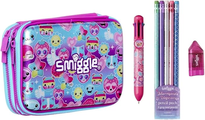 Smiggle Pencil Case Gift Set - 'Says' Double Hardtop x 4 Piece (Pink ...