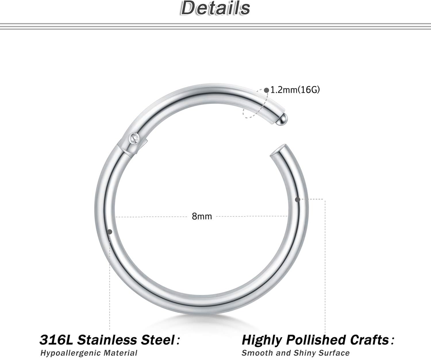 Crdifu Tragus Helix Cartilage Daith Rook Earring Stud Bar Ring 8mm 6mm ...