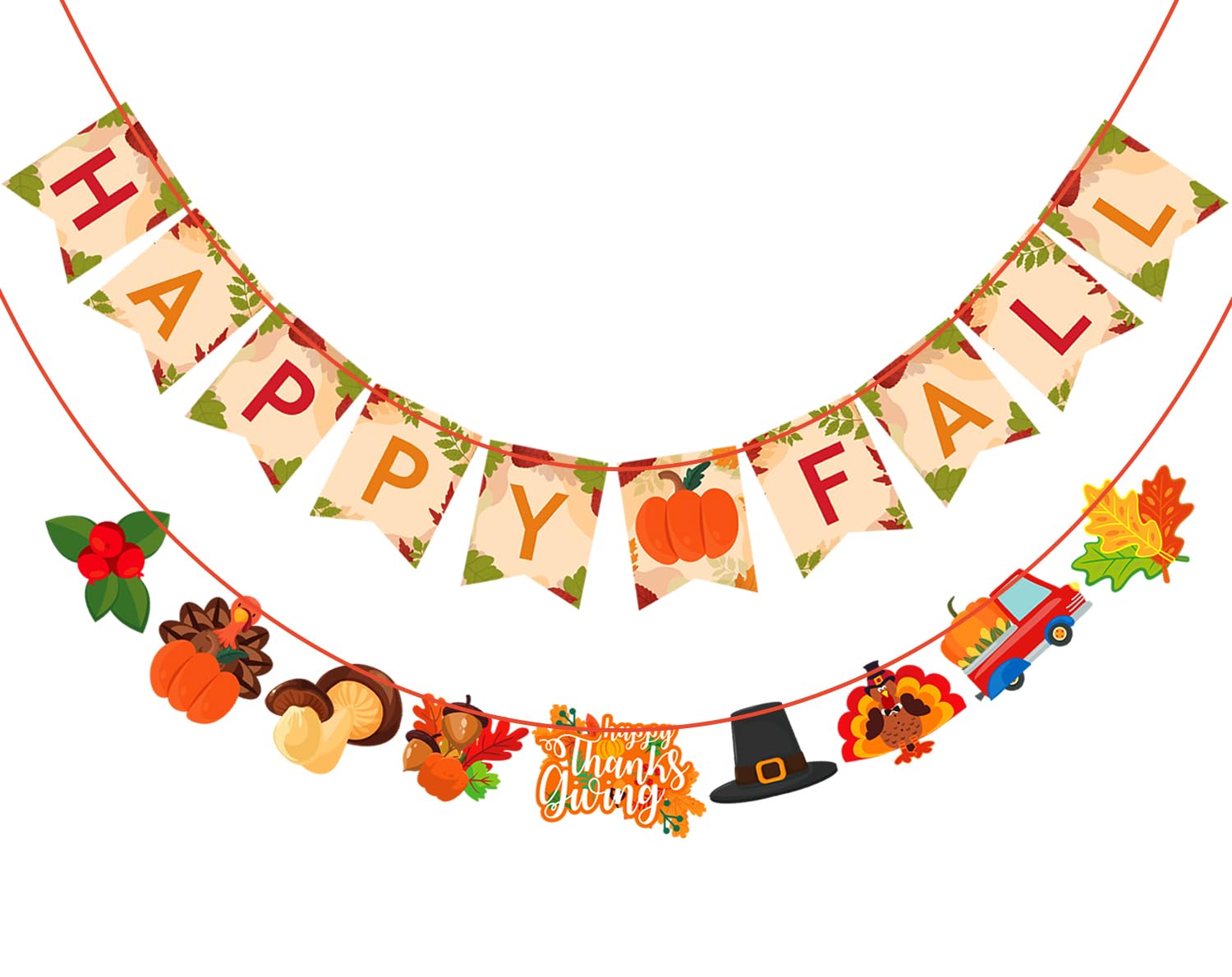 Happy Thanksgiving Birthday Banner, Maple Leaves, Turkey, Pumpkin, and ...