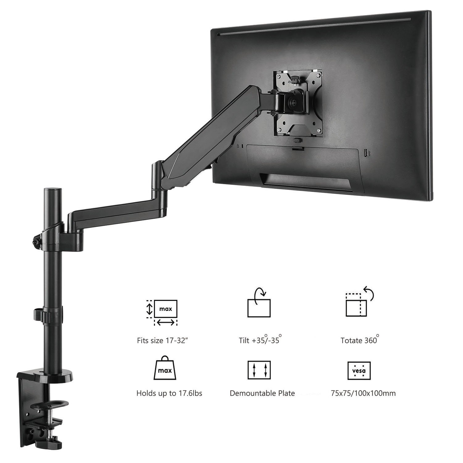 27 Inch WALI Dual Monitor Mount, Adjustable Gas Spring Arms Desk Mount ...