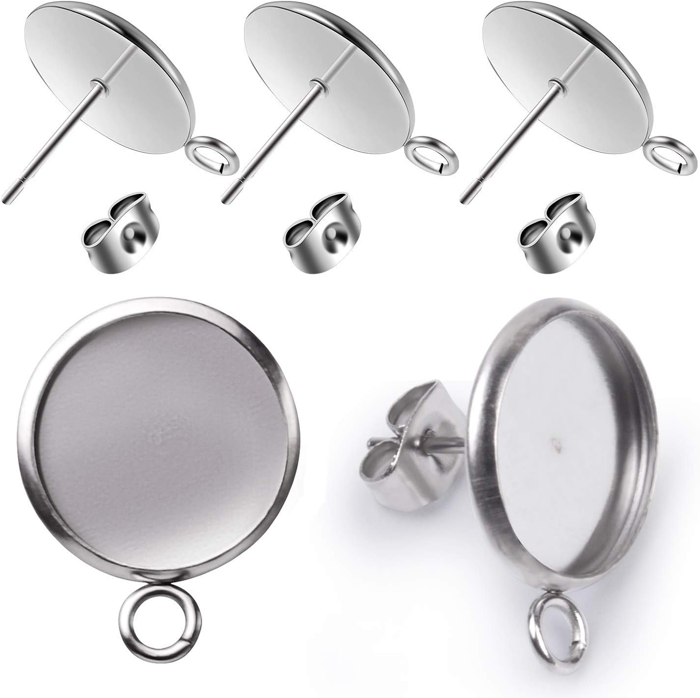 Jdesun 30 Pieces Stainless Steel Stud Silver Earring Cabochon Setting ...