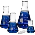 Glass Erlenmeyer Flask Set with Magnetic Stir Bar - 4 Sizes - 50, 150, 250, and 500ml, Boro. 3.3 ...