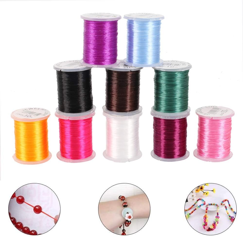 NAHUAA 10 Rolls Crystal Elastic Beading Cord, 0.8mm Stretchy Beading ...