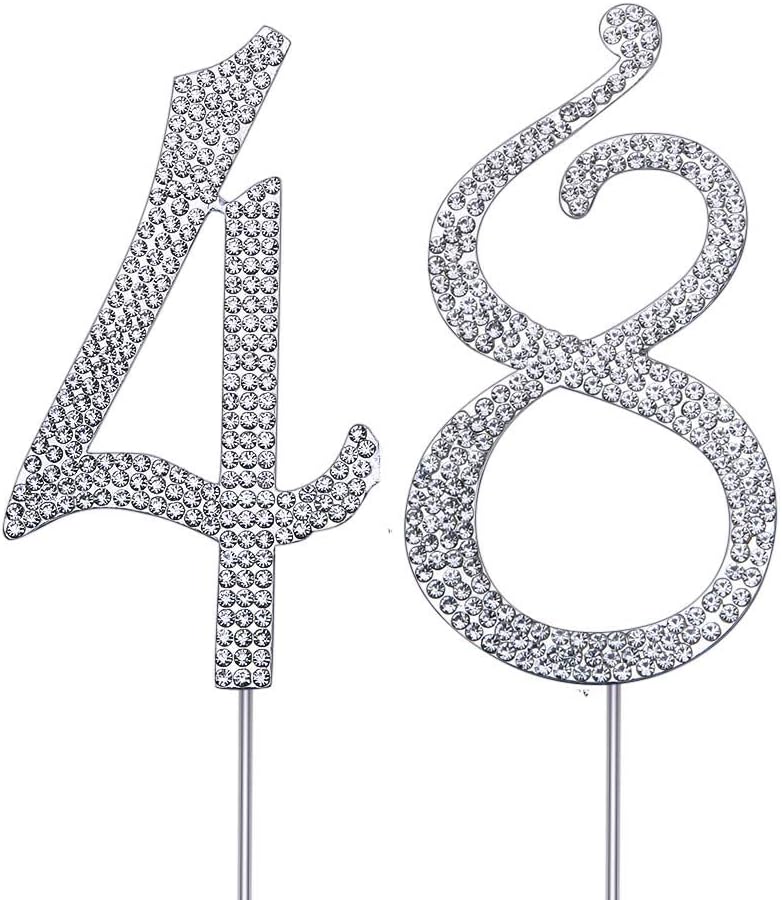 Amazon.com: MAGJUCHE Silver 48" Crystal Cake Topper, Number 48 ...