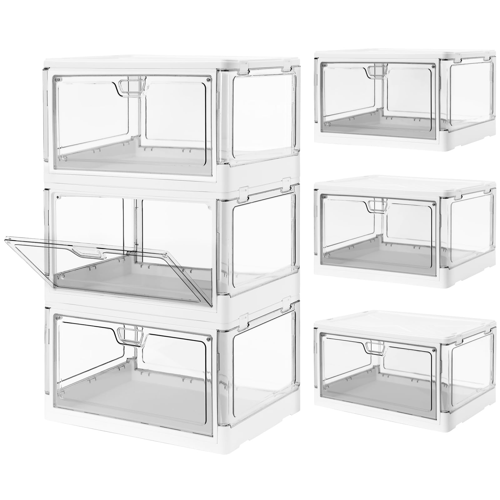 HYBRIDEAS 3-Pack Clear Stackable Storage Bins with Lids Magnetic Doors ...