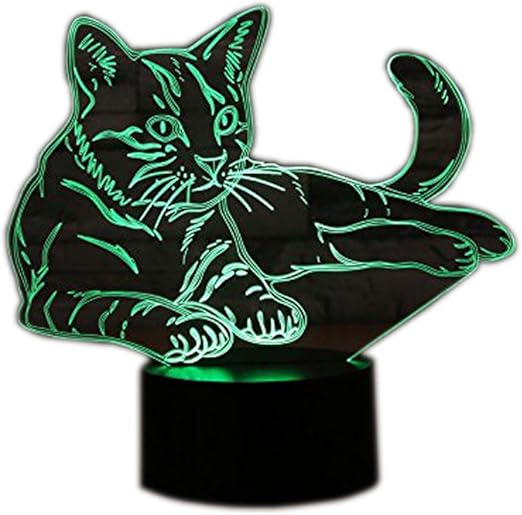3D Creative Cat Night Light Lamp 7 Color Change LED Touch USB Table ...