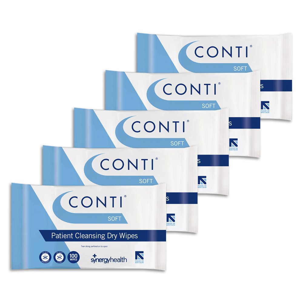 Synergy Health 5 Packs of 100 Conti Soft Large Dry Patient Cleansing ...