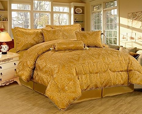 Gold Bedspread Set 7 pcs Quilted Conforter Set Gold Bedspread Royal ...