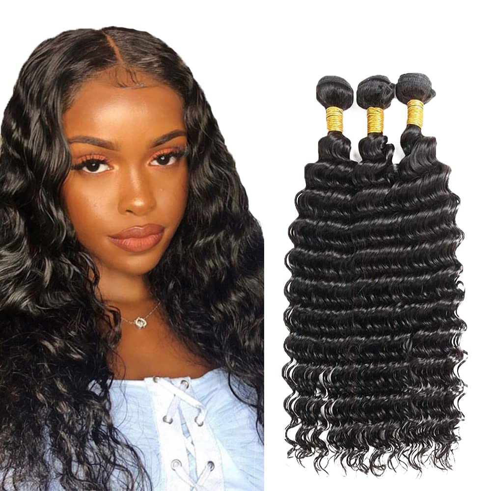 Deep Wave Bundles Human Hair 1B Deep Curly Weave Hair 3 Bundles 16 18 ...