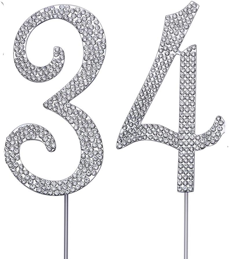 Amazon.com: MAGJUCHE Silver 34" Crystal Cake Topper, Number 34 ...