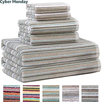 Amazon.com: Truly Lou 100% Cotton 6 Piece Striped Bath Towel Set ...