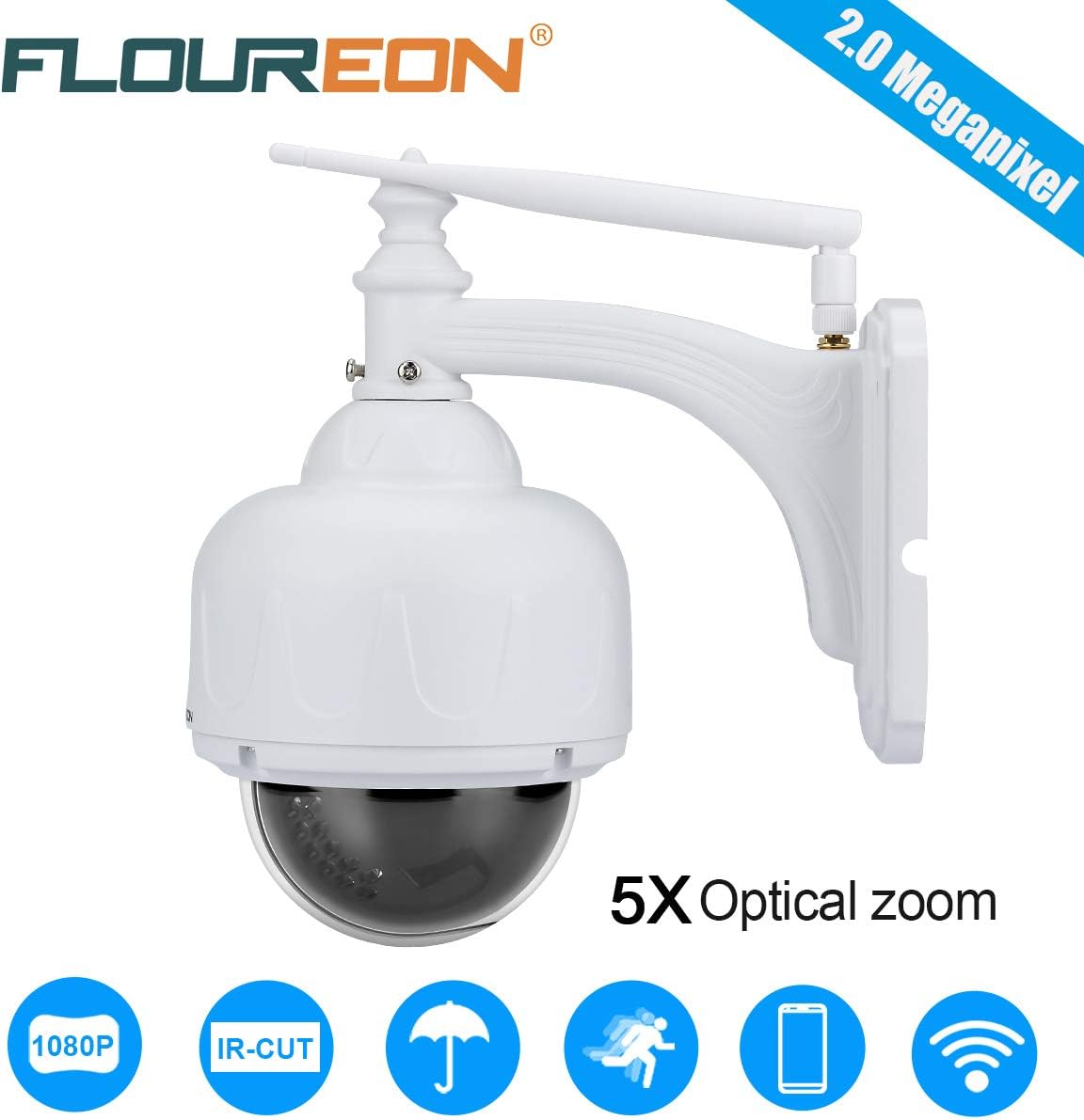 FLOUREON PTZ Wifi IP Camera 5MP HD H.264 Outdoor Waterproof CCTV ...