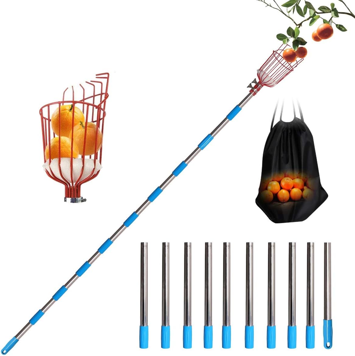 Qdreclod Obstpflücker Obst Greifer mit 4M Verlängerungsstange ...