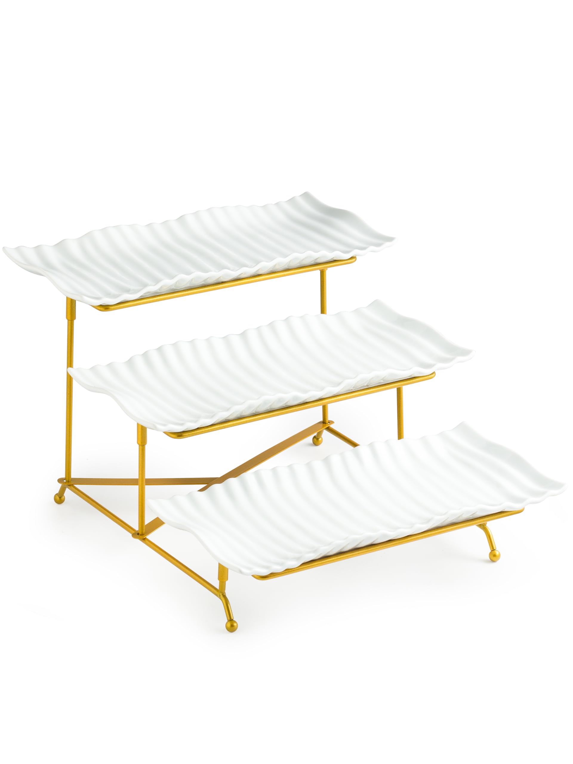 LAUCHUH 3 Tier Trays Stand, Porcelain Serving Trays Collapsible ...